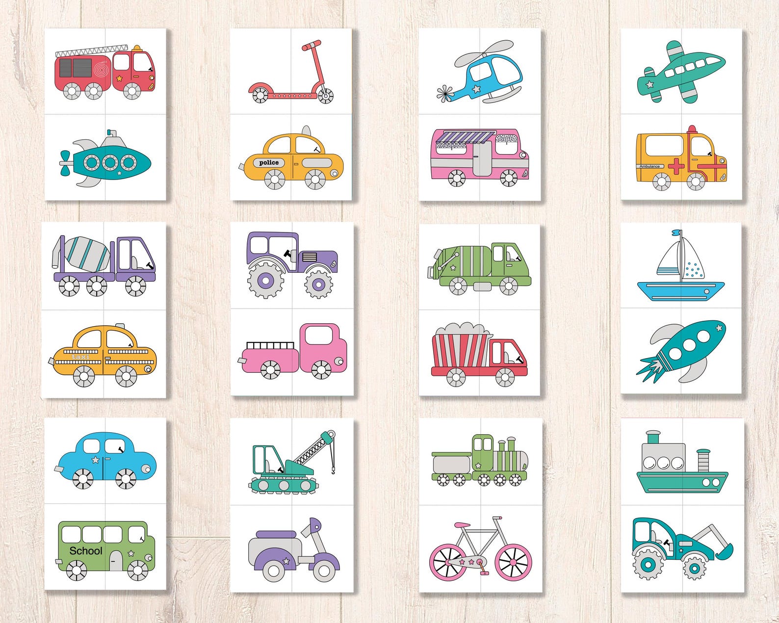Transportation Matching Game for Kids, Two- Piece Puzzle,preschool and ...