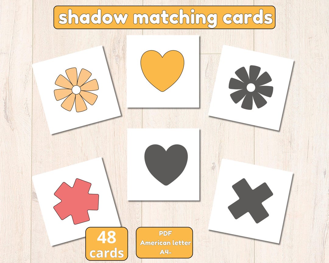Printable Geometric Shape Shadow Matching Cards for Kids | 48 ...