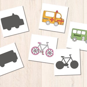 48 Transportation Shadow Matching Cards, Montessori Matching Cards ...