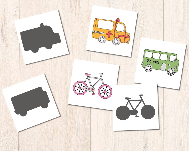 48 Transportation Shadow Matching Cards, Montessori Matching Cards ...