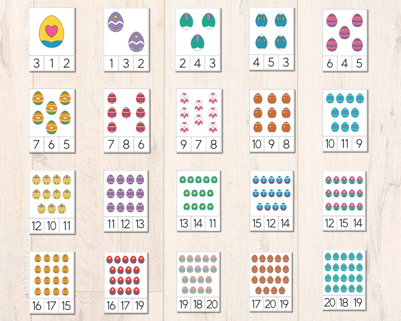 Printable Easter Counting Cards and Clip Activity for Kids, Educational ...