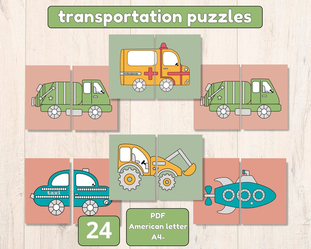 Transportation Matching Game for Kids, Two- Piece Puzzle,preschool and ...