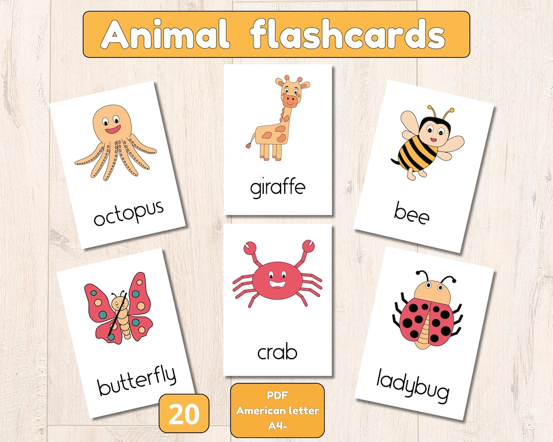 Printable Animal Flashcards for Kids, 20 Educational Animal Cards ...
