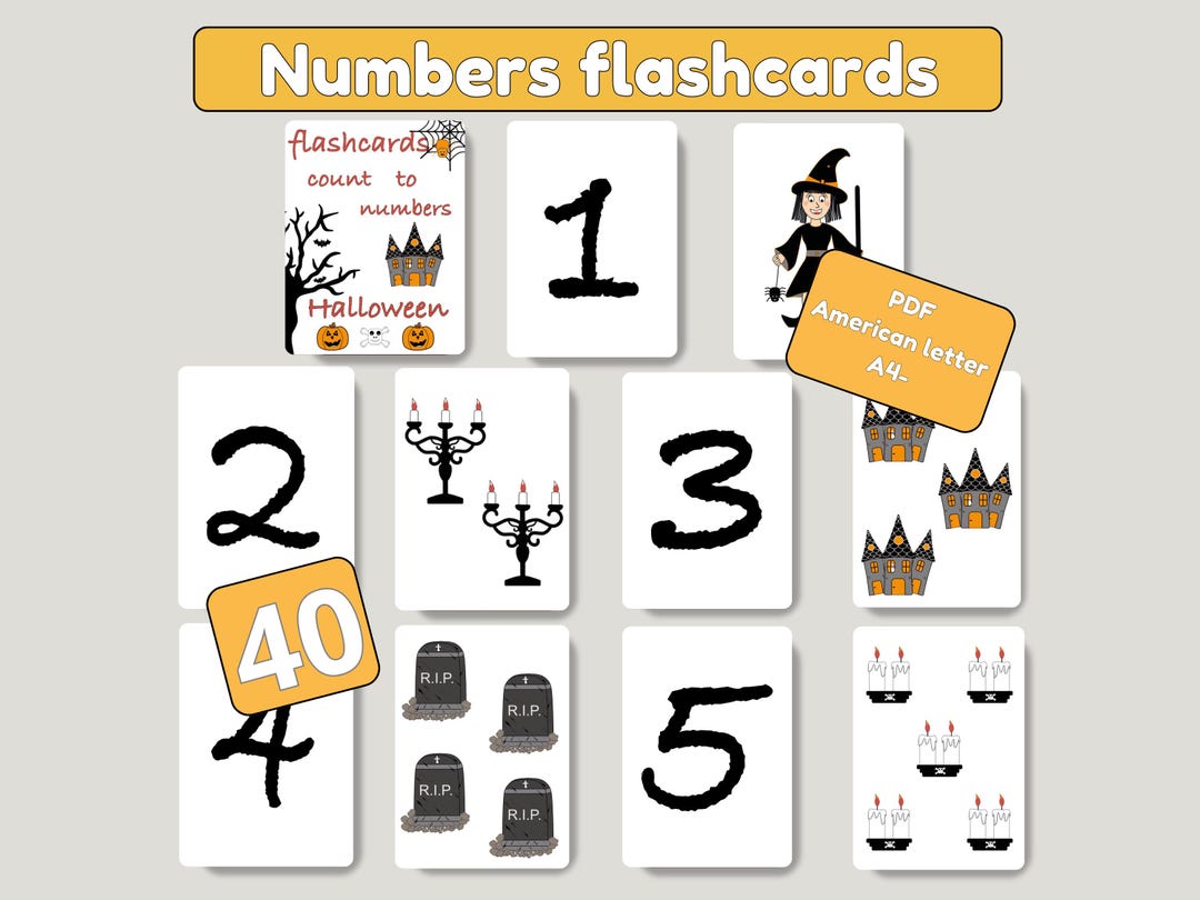 Halloween Number Cards, Printable Numbers for Kindergarten , Montessori ...