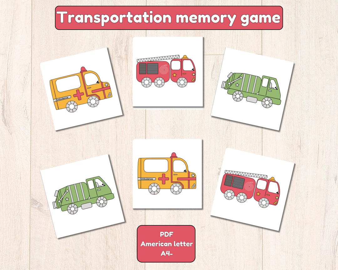 Printable Transportation Memory Game for Kids, Transportation ...