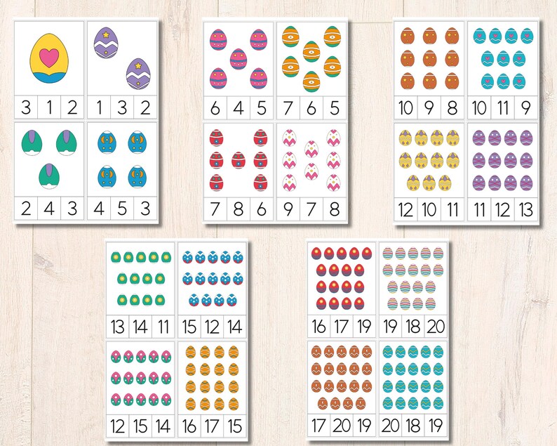 Printable Easter Counting Cards and Clip Activity for Kids, Educational ...