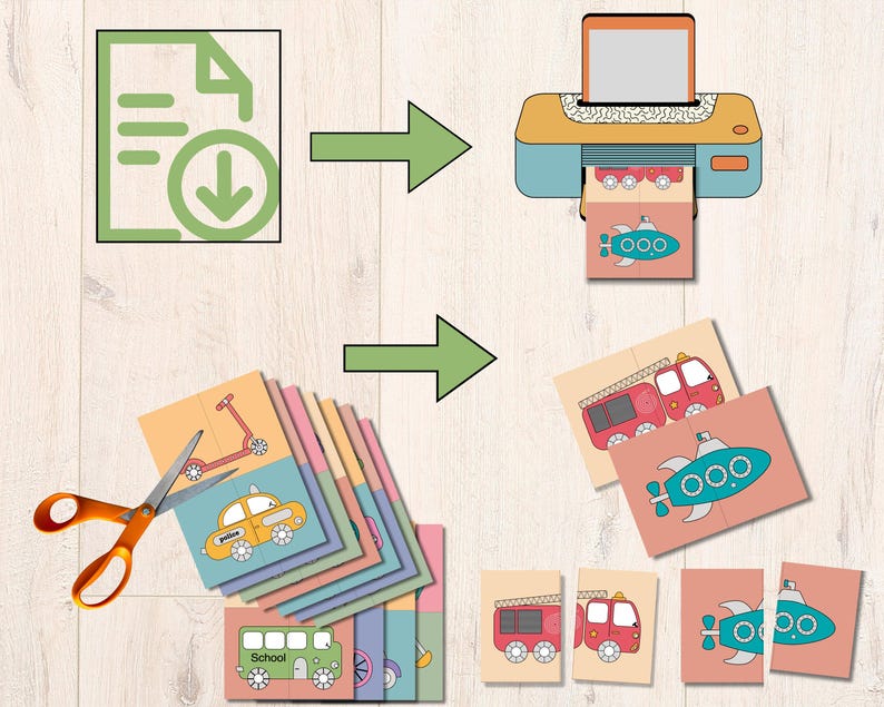 Transportation Matching Game for Kids, Two- Piece Puzzle,preschool and ...