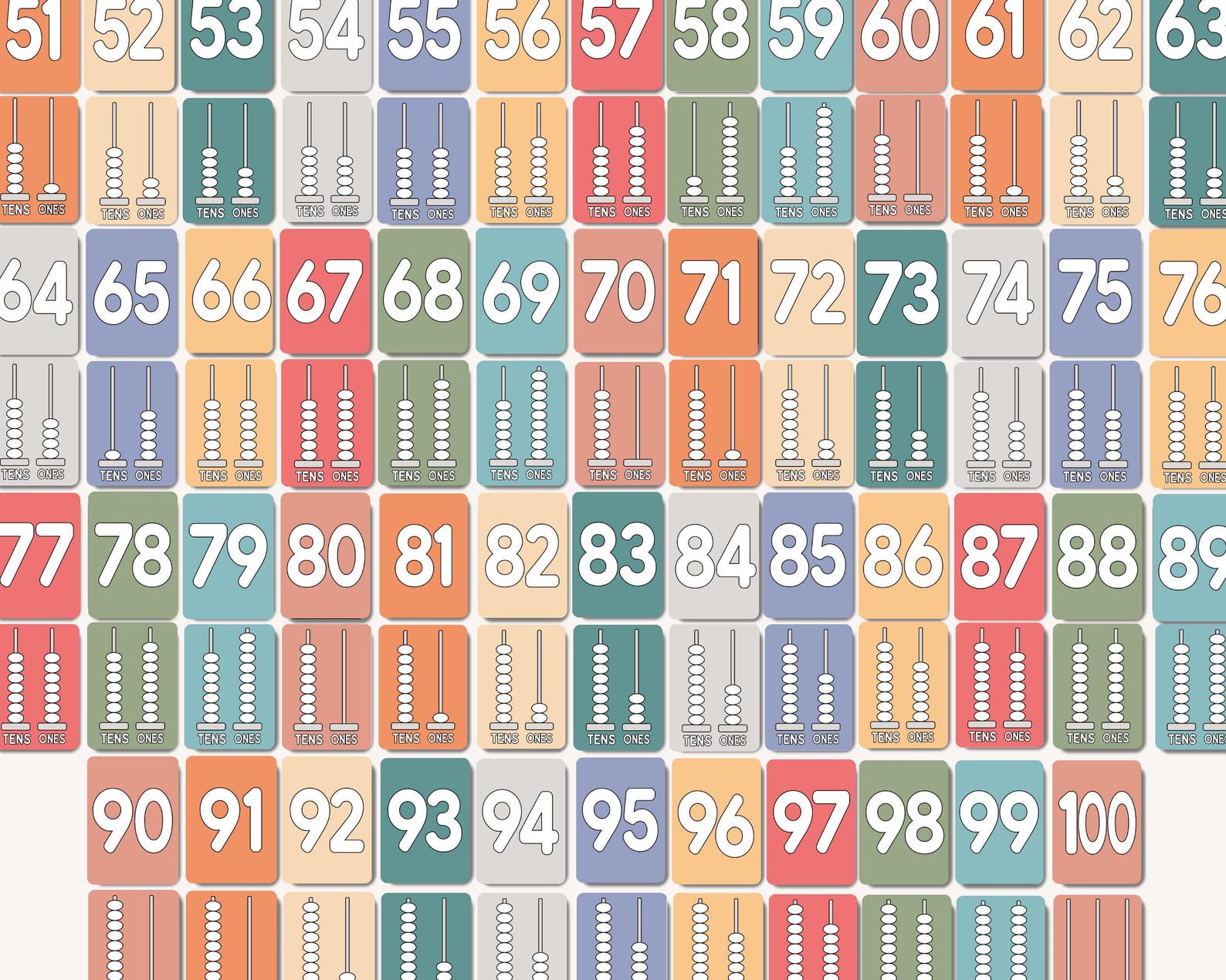 Montessori Bead Cards From 1 to 100, Preschool Math Activities ...