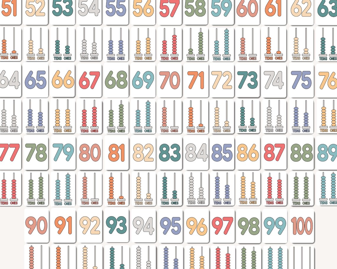 Montessori Bead Cards From 1 to 100, Preschool Math Activities ...