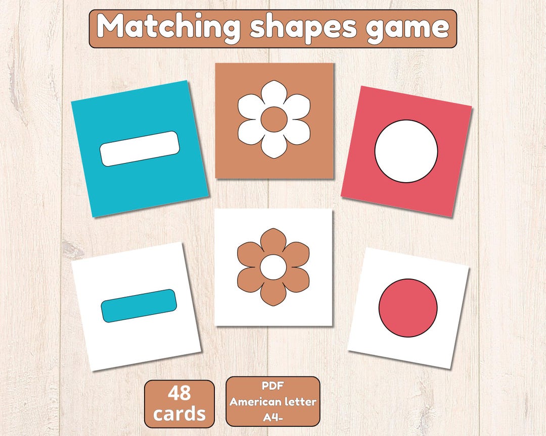 Printable Geometric Shape Matching Cards for Kids, 48 Educational ...