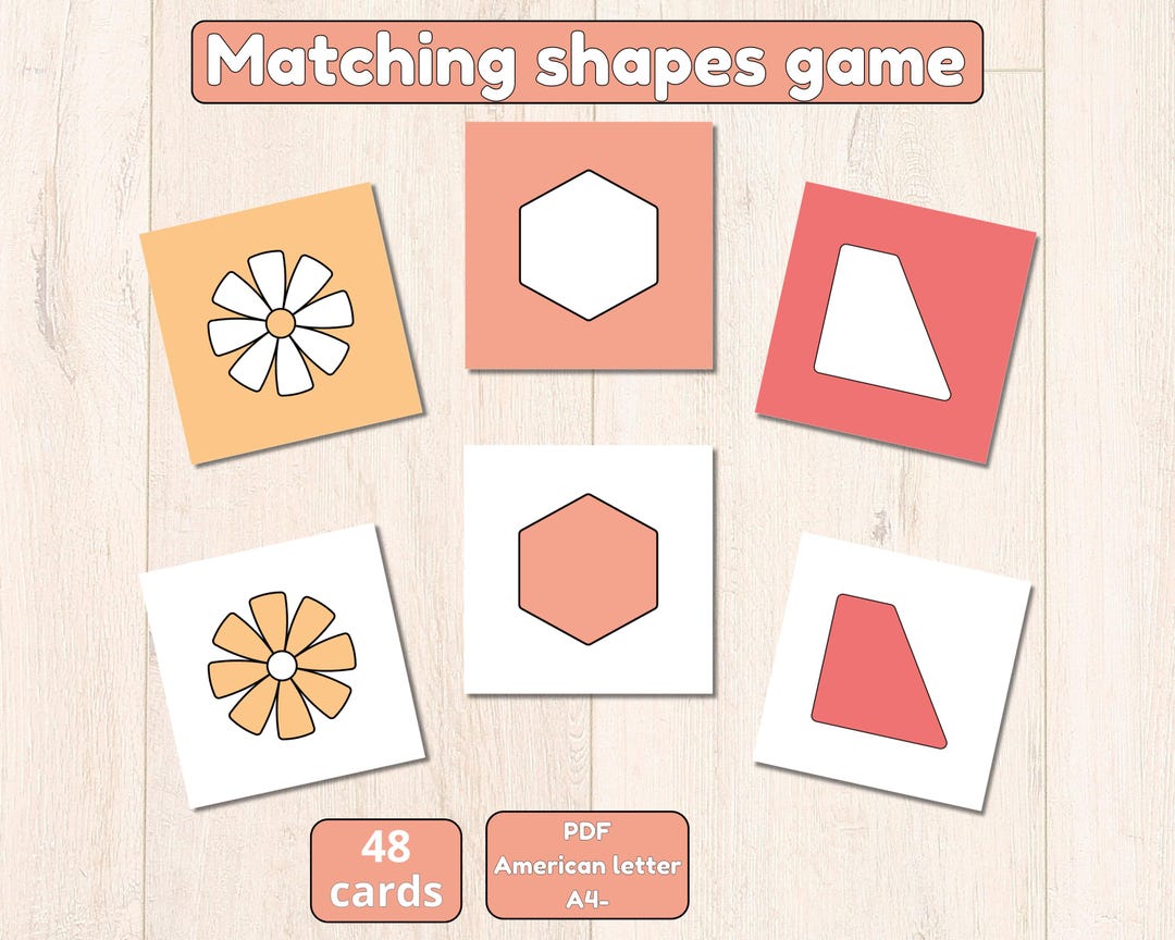 Printable Geometric Shape Matching Cards for Kids, 48 Educational ...