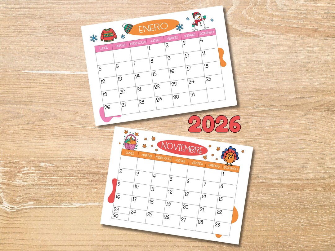 Printable Kids Calendar 2026 in Spanish , Monthly Planner for Children ...