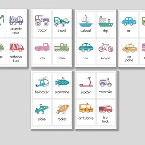 Printable Transportation Vehicle Flashcards for Kids, Preschool ...