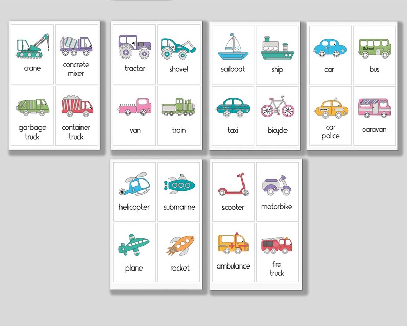Printable Transportation Vehicle Flashcards for Kids, Preschool ...