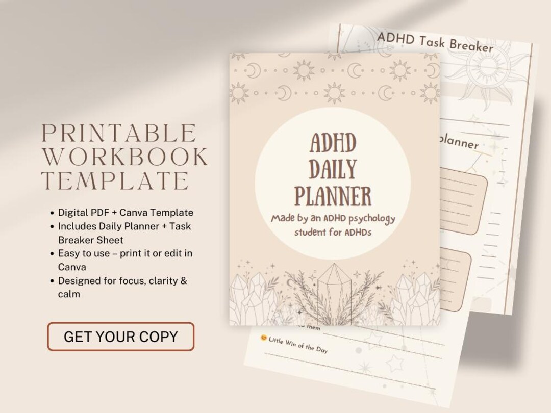 ADHD Daily Focus Planner | Printable & Editable Canva Template | Brain ...