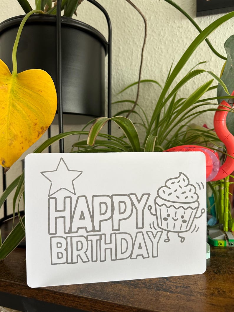Kids Birthday Card | Colorable Cupcake Design (instant Download) - Etsy