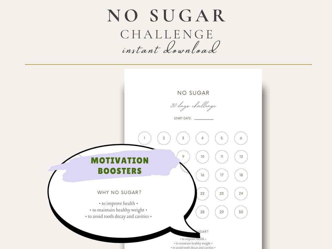 30 Day No Sugar Challenge - Printable Template - Monthly Healthy Habit ...