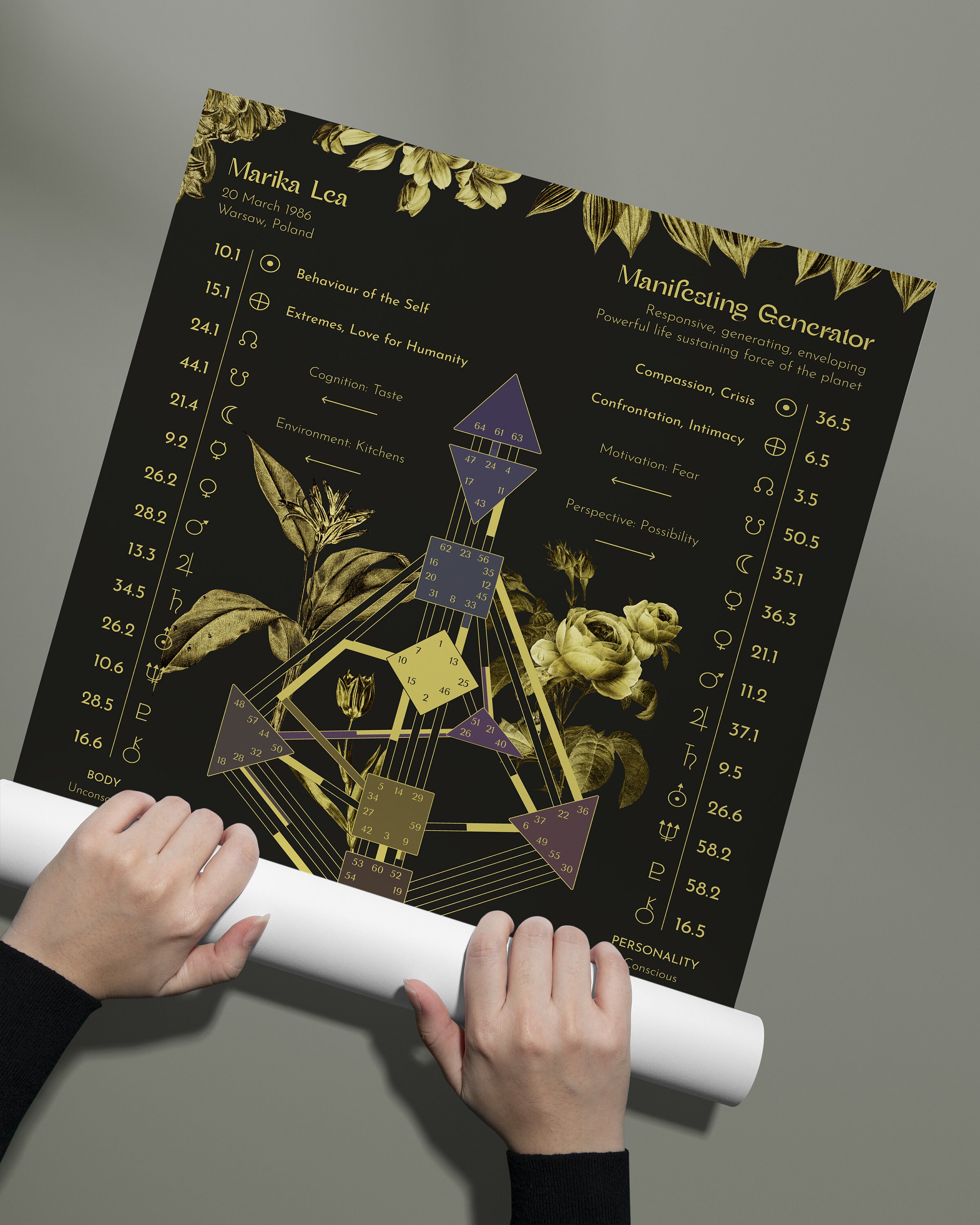 Human Design Customized Chart Poster Black Gold - Etsy