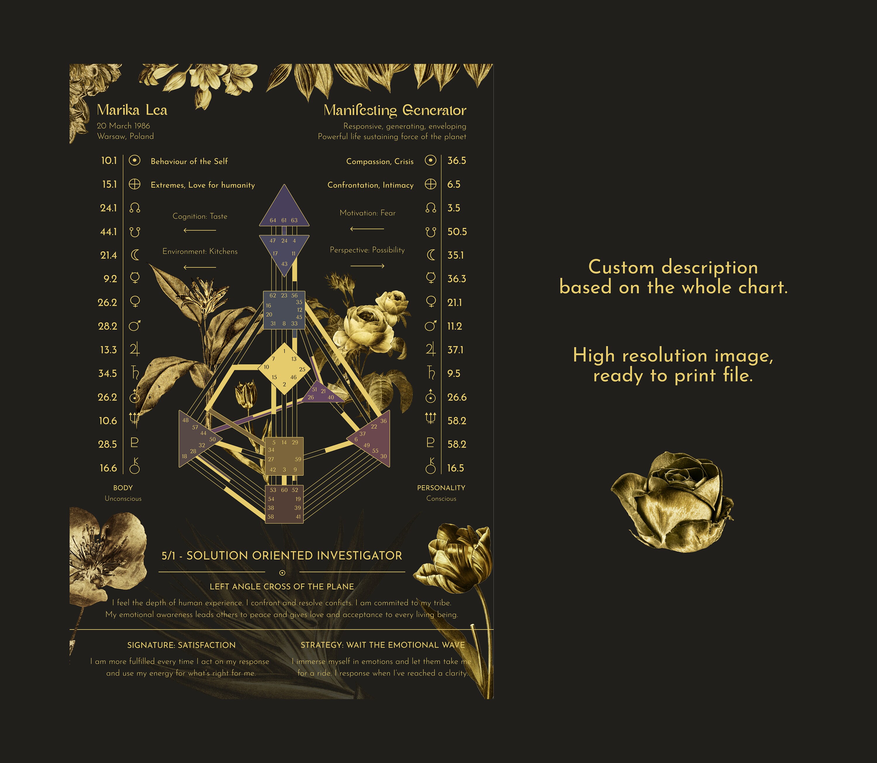 Human Design Customized Chart Poster Black Gold - Etsy