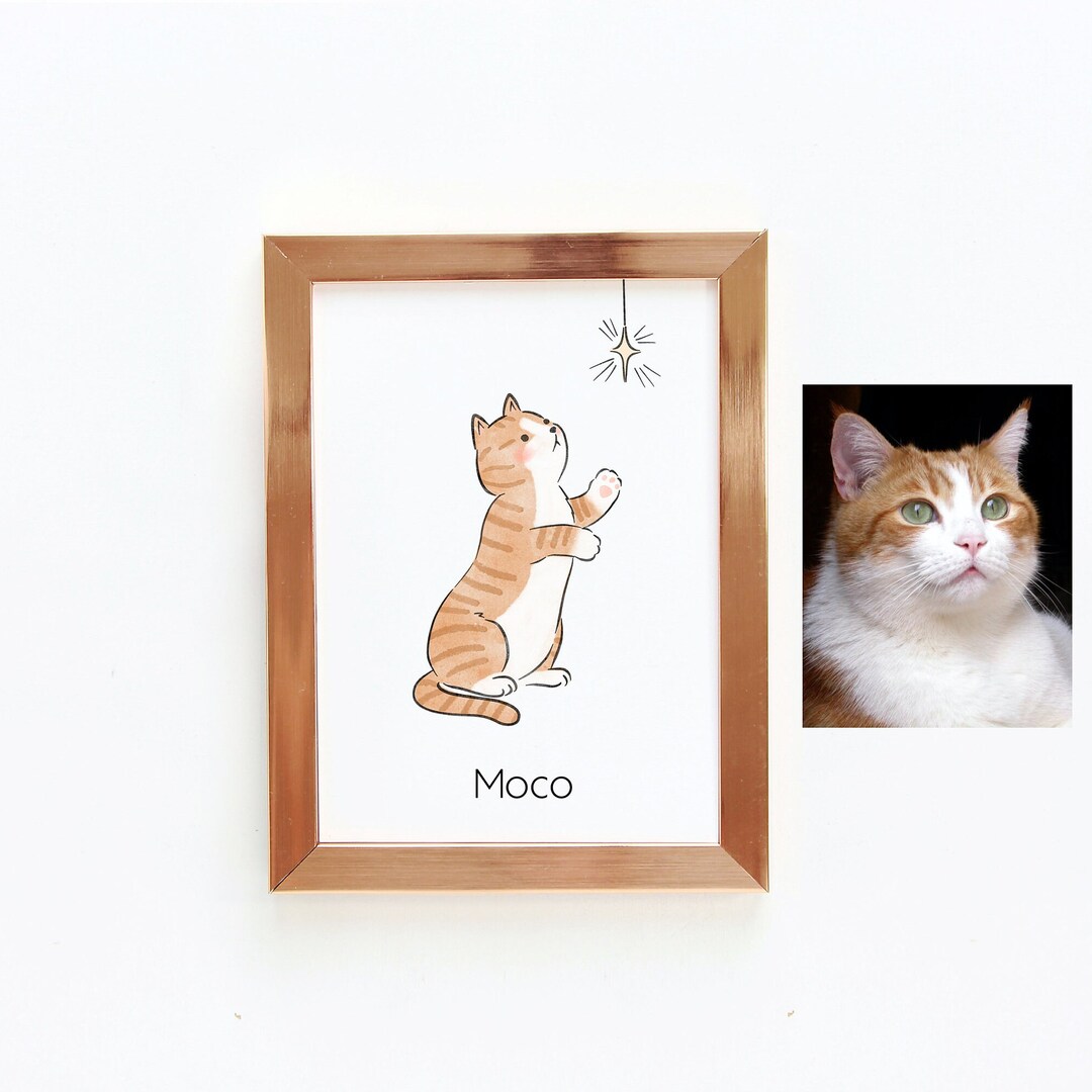 Line Art Cat Portrait With Color Accents. Cat Illustration With a ...