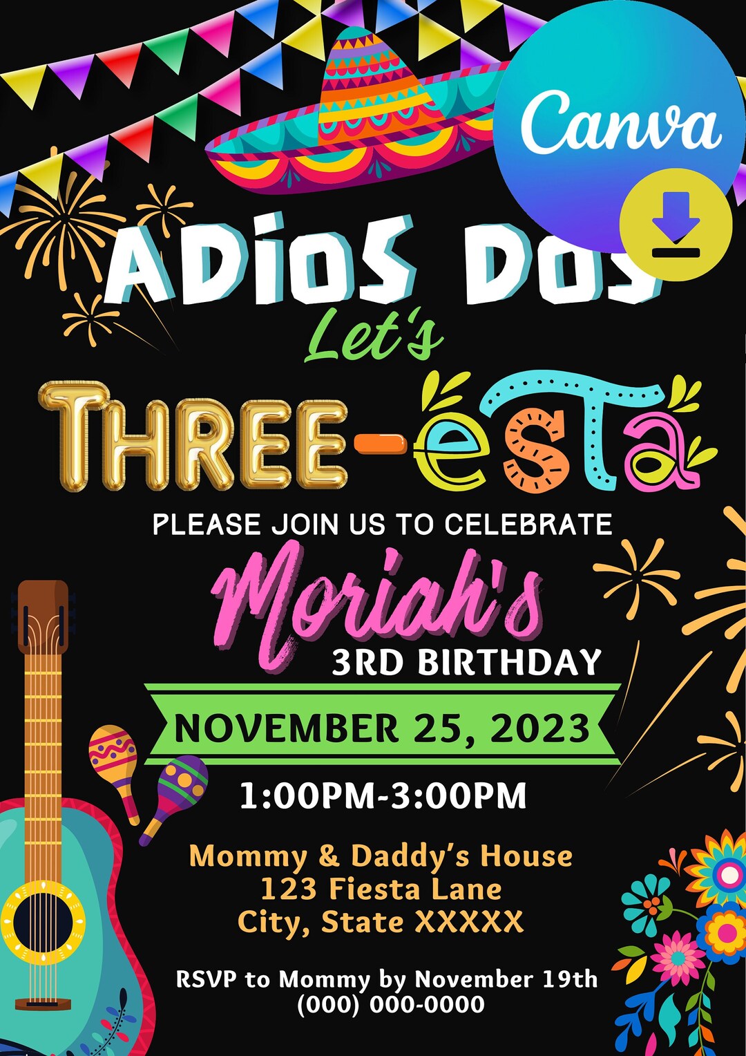 Three-esta Editable Invitation - Etsy