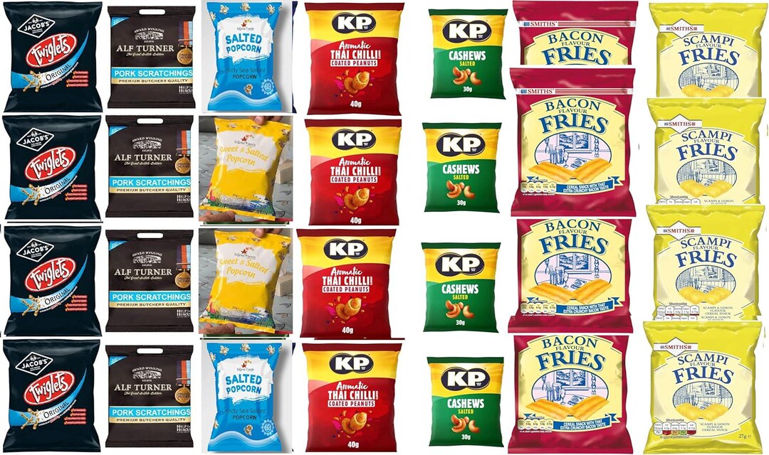 28-pack Pub Snacks Selection Box – Pork Scratchings, Scampi Fries ...