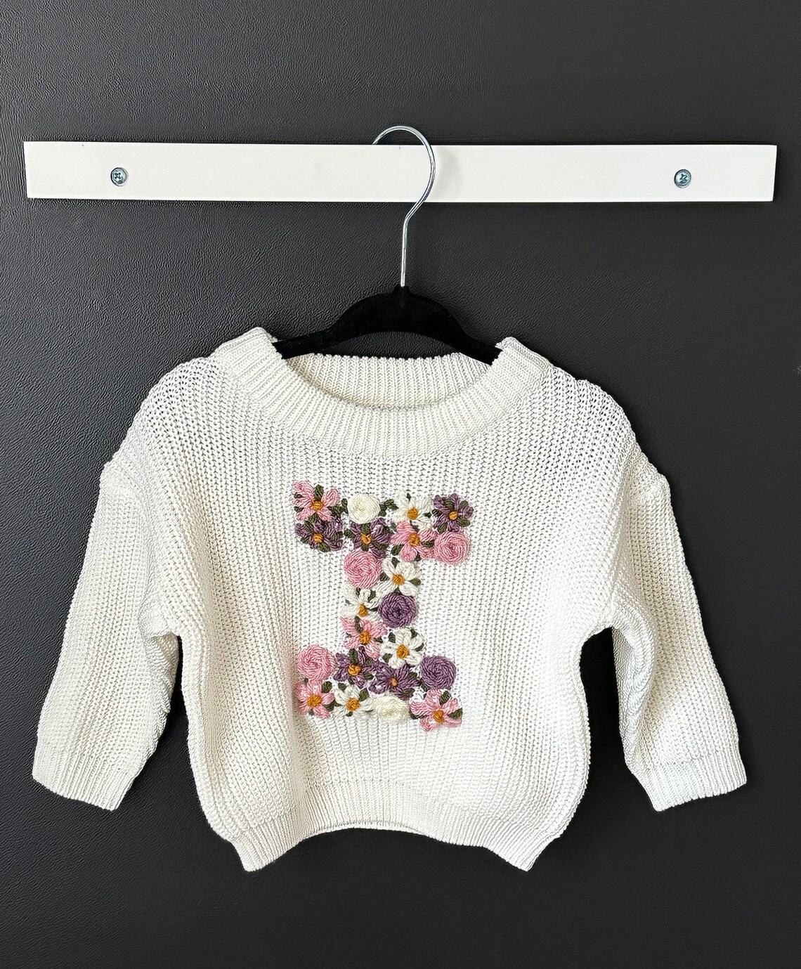 The Small Flower Initial Sweater - Hand Embroidered Baby Girls’ Sweater ...