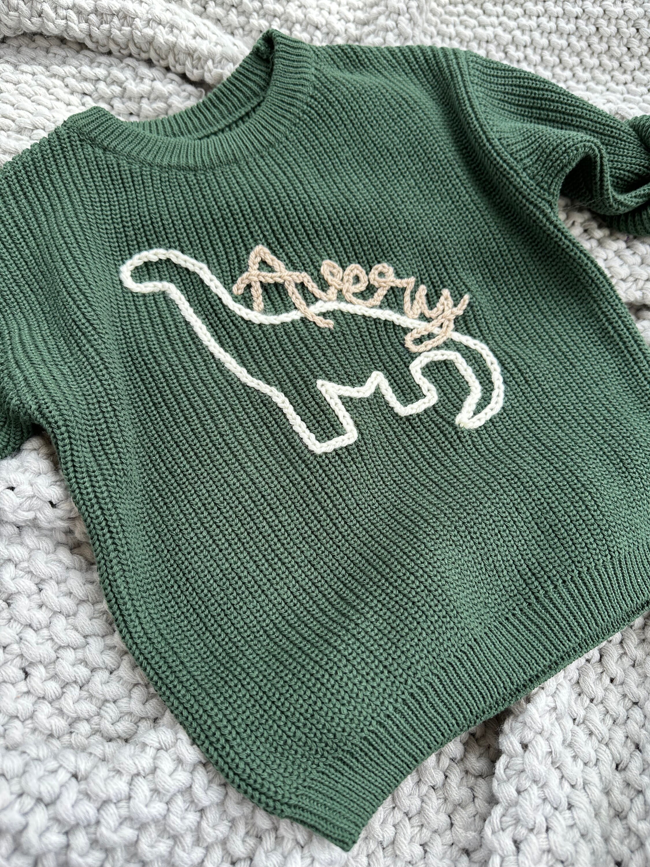 The Dino Sweater Hand Embroidered Baby Sweater - Etsy