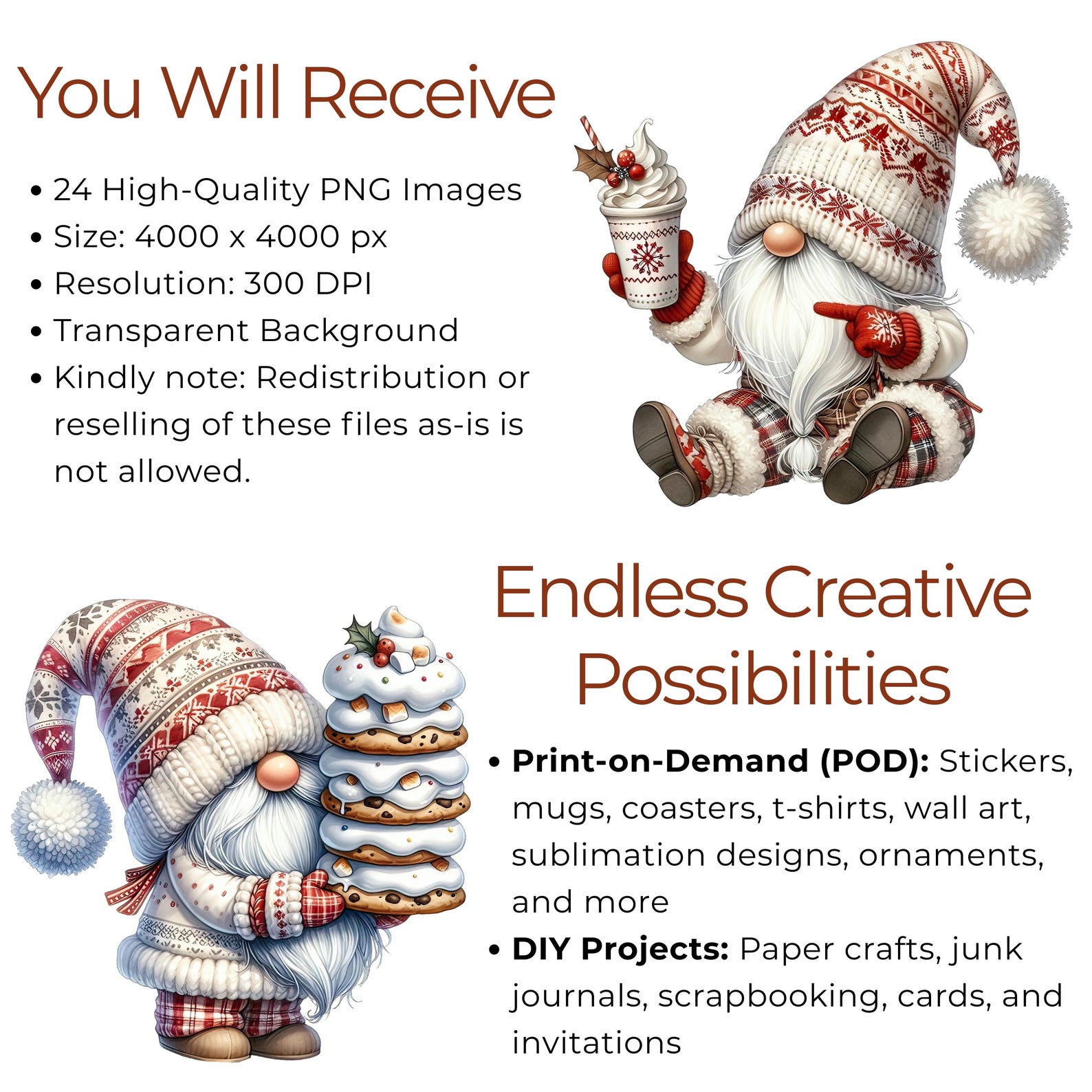 Watercolor Christmas Gnomes Clipart: Festive Holiday PNG Graphics ...