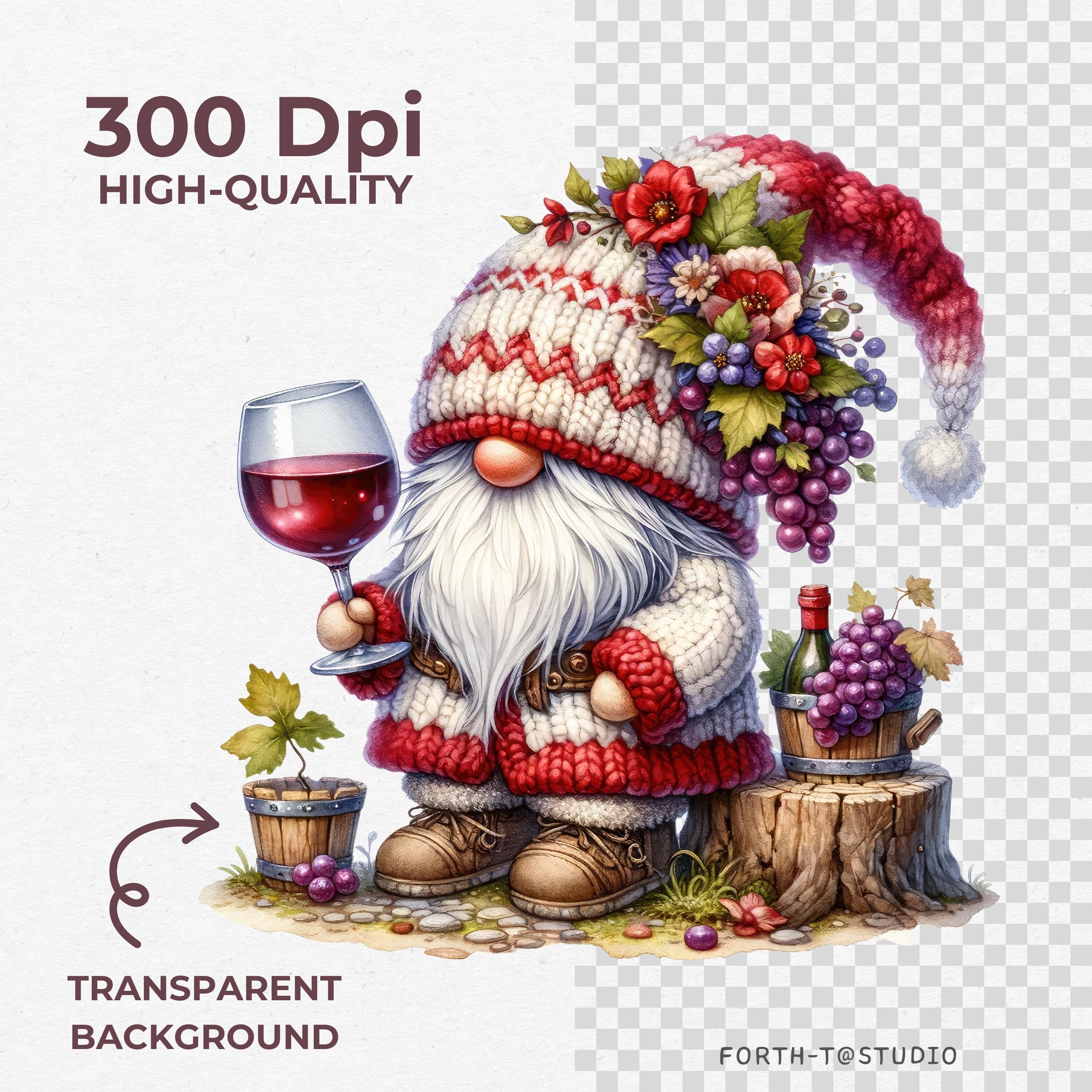 Watercolor Wine Gnome Clipart Bundle, Garden Clipart, Wine Gnome, Wine ...