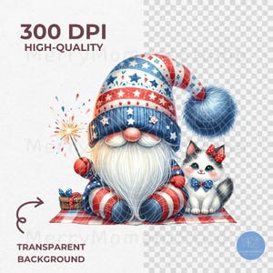 Watercolor 4th of July Gnome Clipart: Patriotic PNG (commercial Use - Etsy