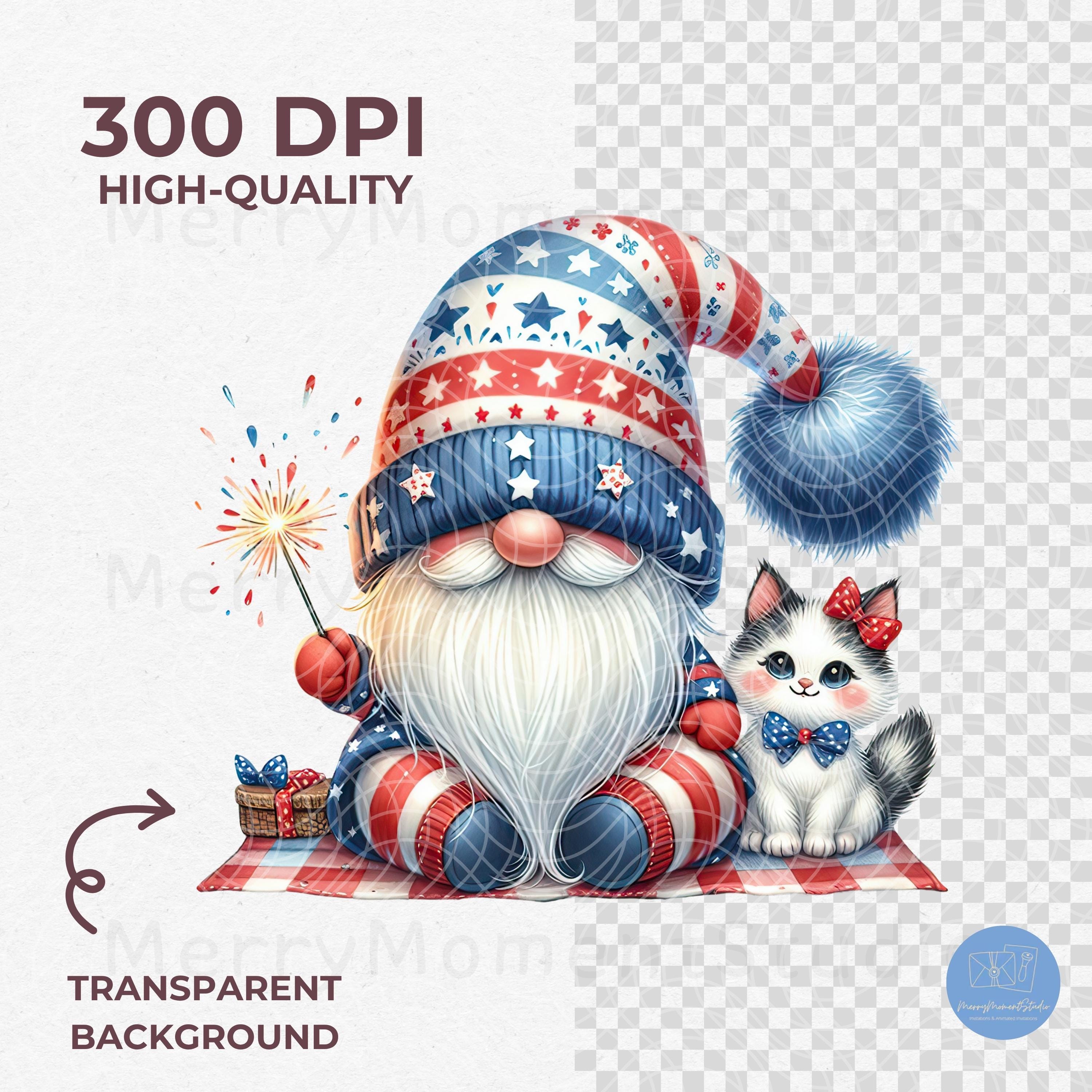 Watercolor 4th of July Gnome Clipart: Patriotic PNG (commercial Use - Etsy