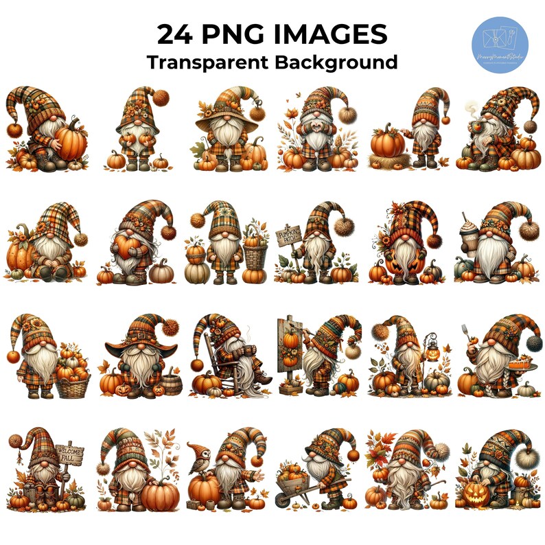 Fall Gnome Clipart Bundle: Watercolor Autumn Gnomes (PNG) (commercial ...