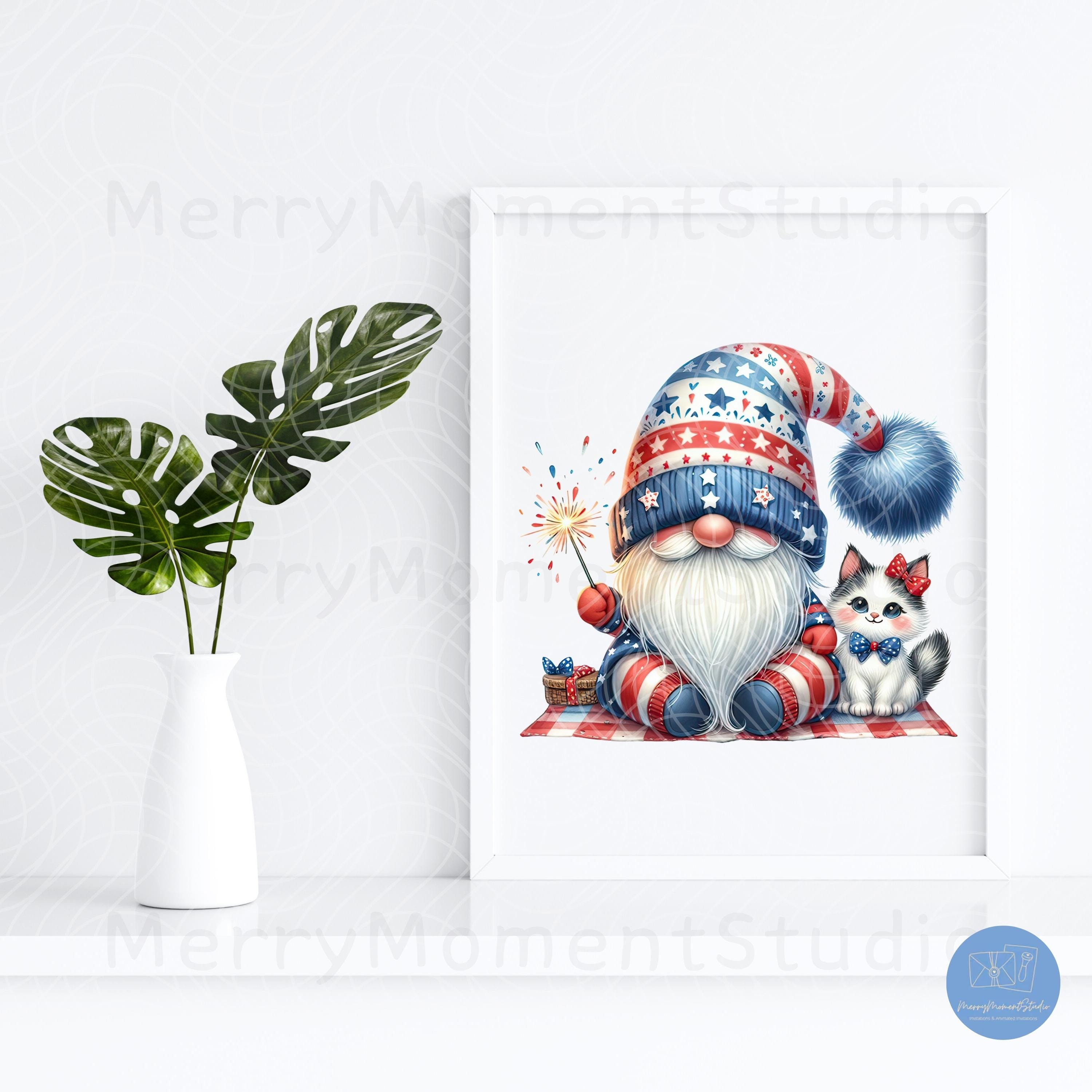 Watercolor 4th of July Gnome Clipart: Patriotic PNG (commercial Use - Etsy