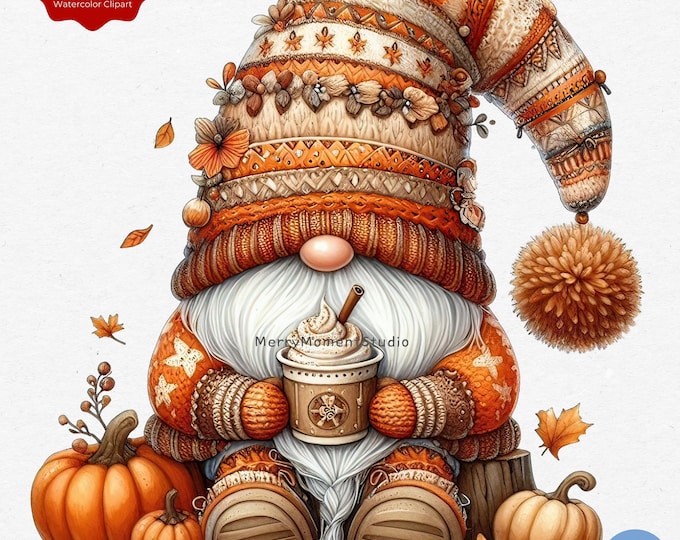 Fall Gnome Clipart Bundle: Watercolor Autumn Gnomes (commercial Use ...