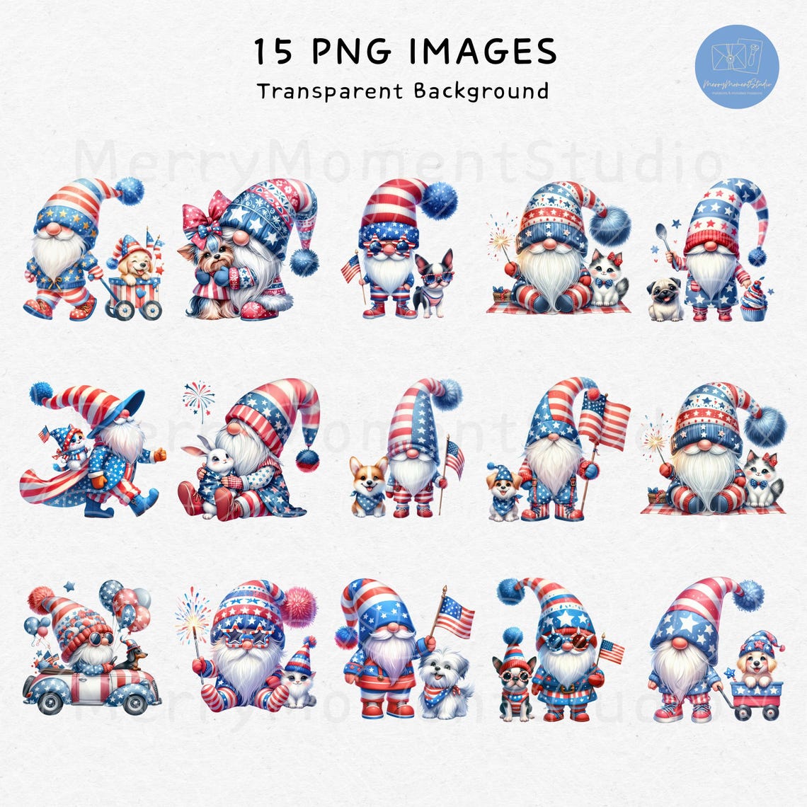 Watercolor 4th of July Gnome Clipart: Patriotic PNG (commercial Use - Etsy
