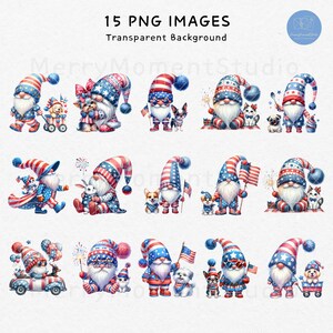 Watercolor 4th of July Gnome Clipart: Patriotic PNG (commercial Use - Etsy