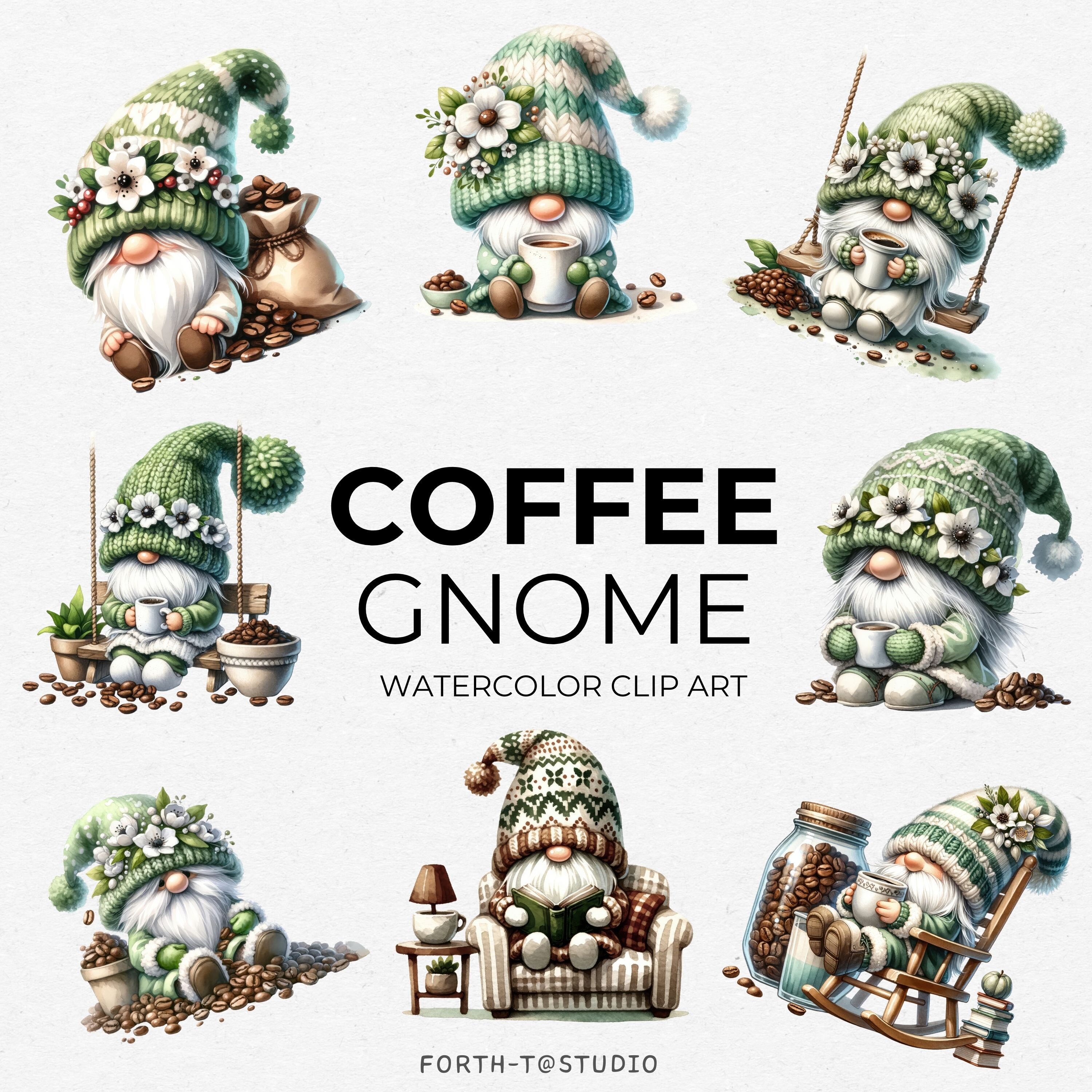 Watercolor Coffee Lover Gnomes, Coffee Beans Gnome, Cute Gnomes Clipart ...