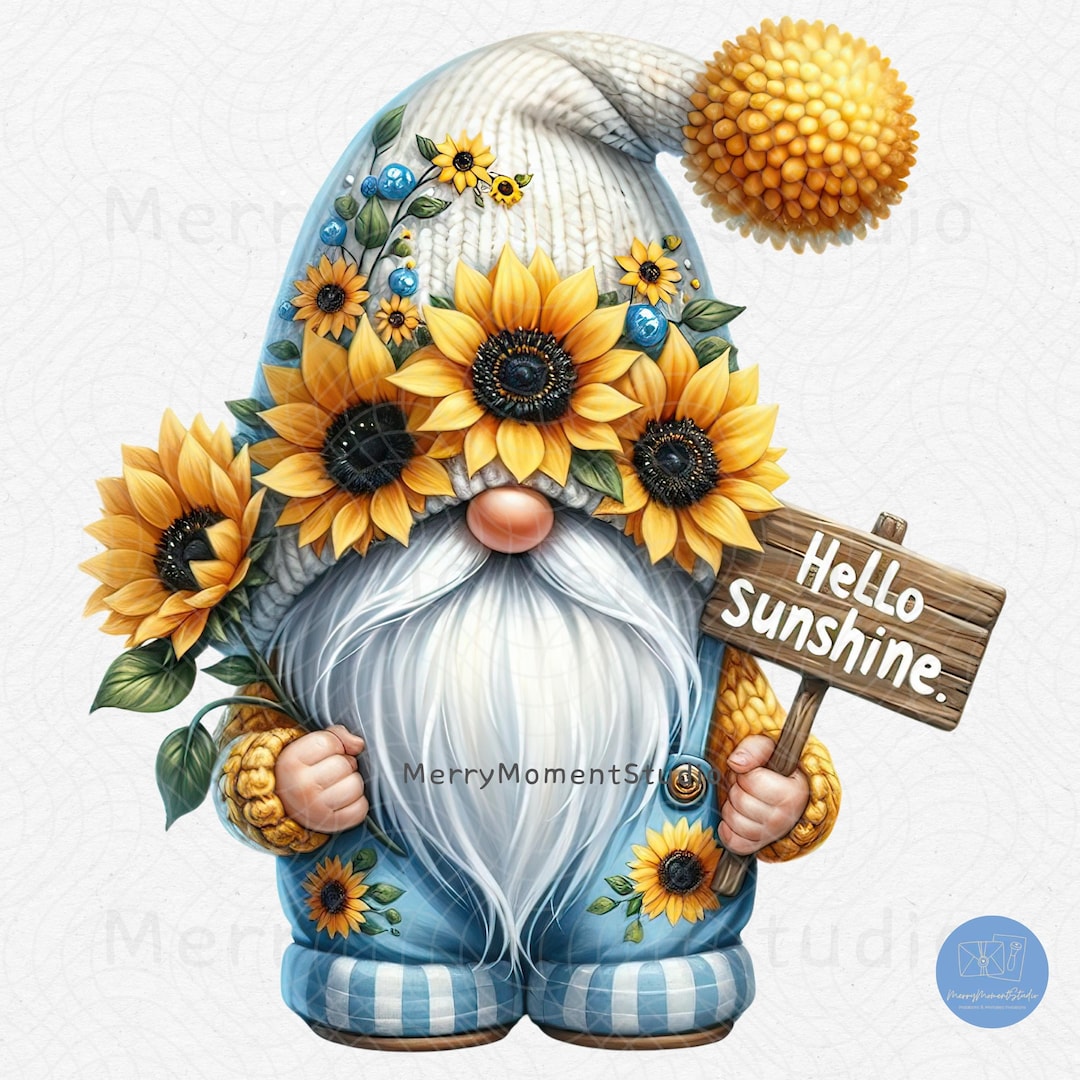 Watercolor Sunflower Gnome Clipart Bundle (PNG) - Etsy