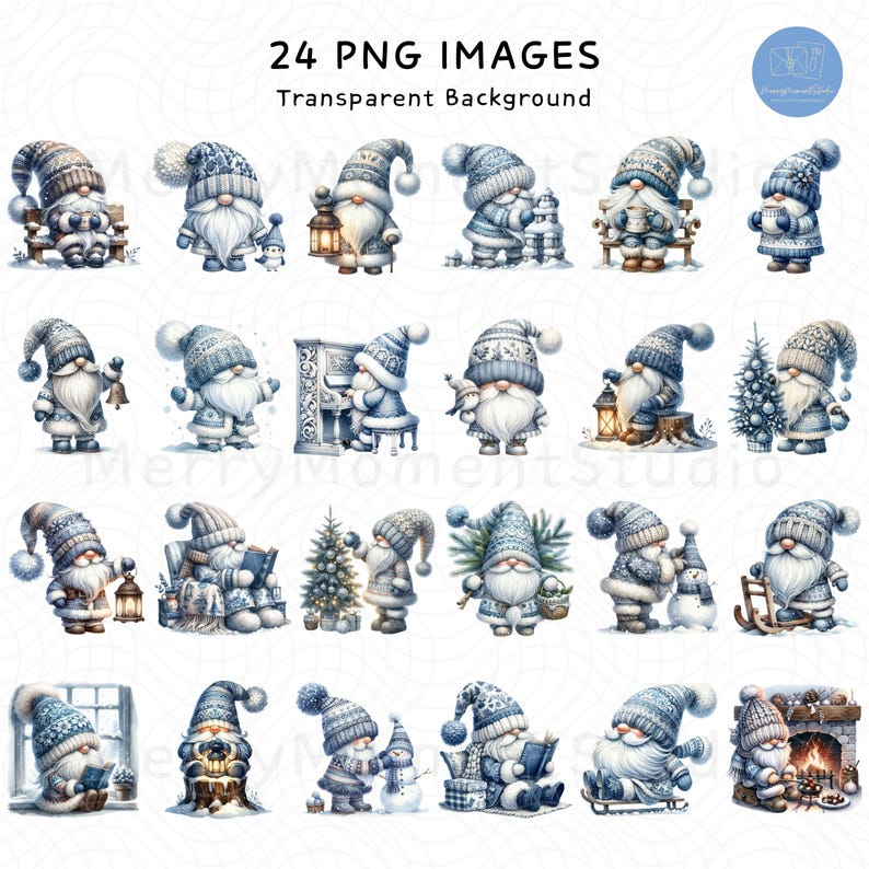 Watercolor Blue Christmas Gnomes Clipart, Gnome Christmas, Junk Journal ...