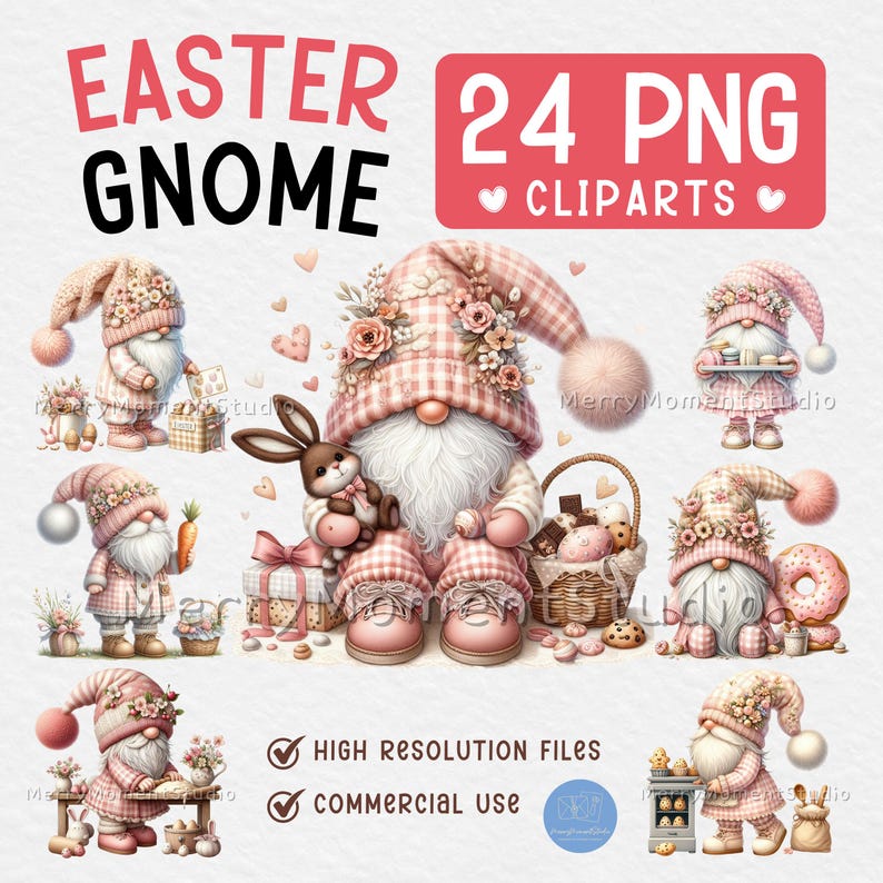 Watercolor Easter Gnome Clipart Bundle, Spring Garden PNG Graphics ...