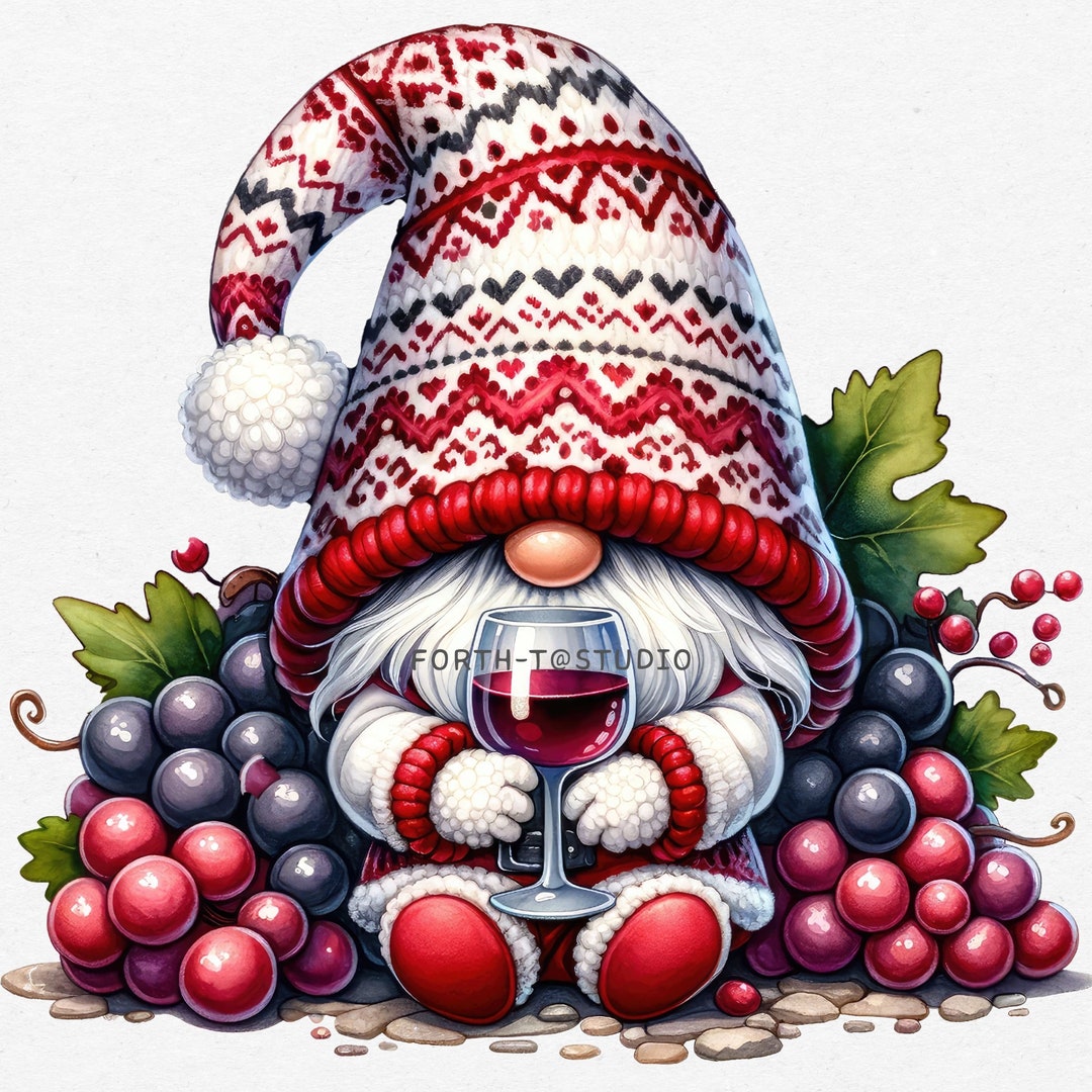 Watercolor Wine Gnome Clipart Bundle, Garden Clipart, Wine Gnome, Wine ...