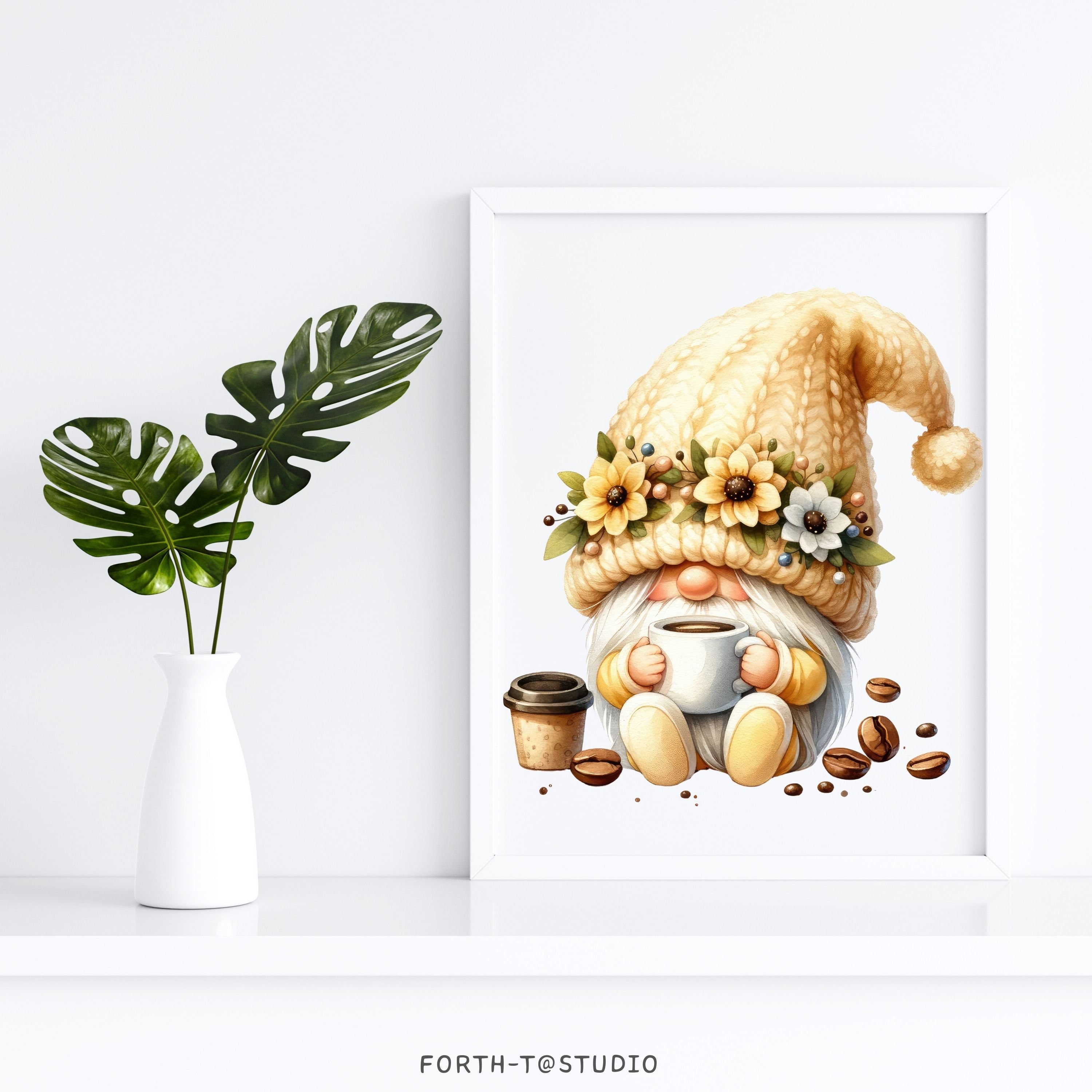 Watercolor Coffee Lover Gnomes, Cute Gnomes Clipart, Coffee Gnomes Png ...