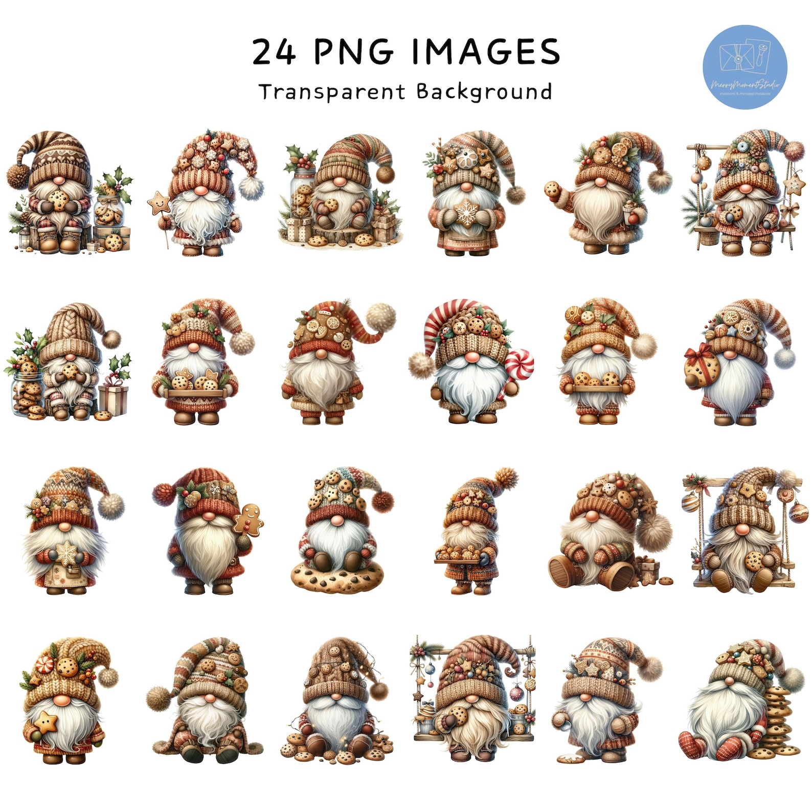 Watercolor Gingerbread Gnome Clipart PNG Bundle: Christmas Holiday ...