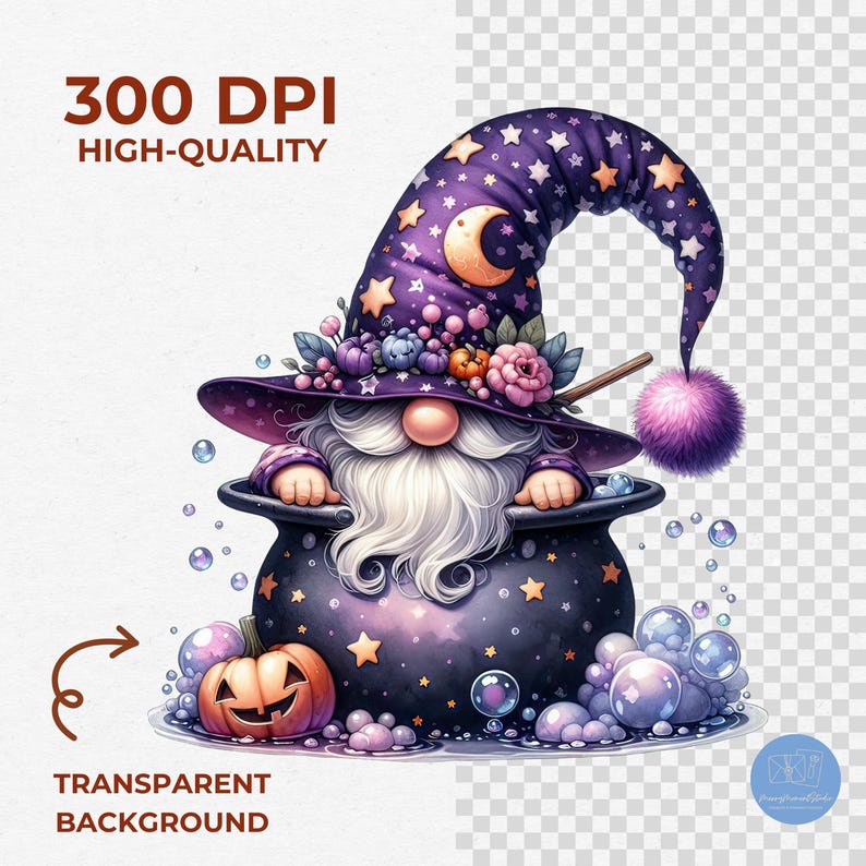 Halloween Gnome Clipart: Pumpkin Design, Spooky Watercolor Gnomes (PNG ...