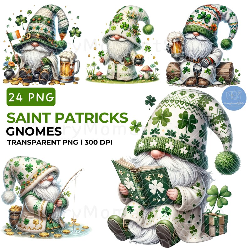 St. Patrick's Day Gnome Clipart, Watercolor Saint Patricks Gnomes ...