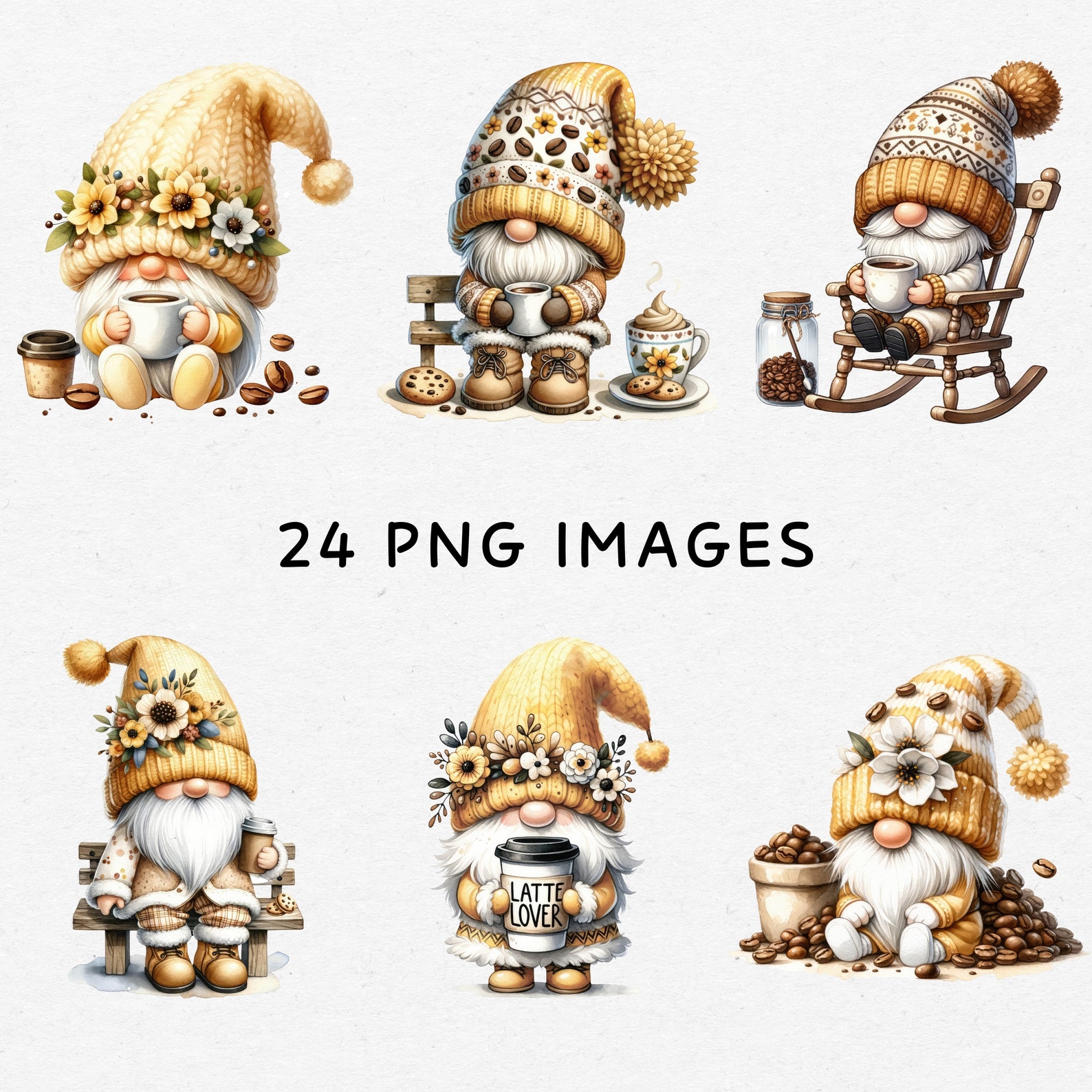Watercolor Coffee Lover Gnomes, Cute Gnomes Clipart, Coffee Gnomes Png ...
