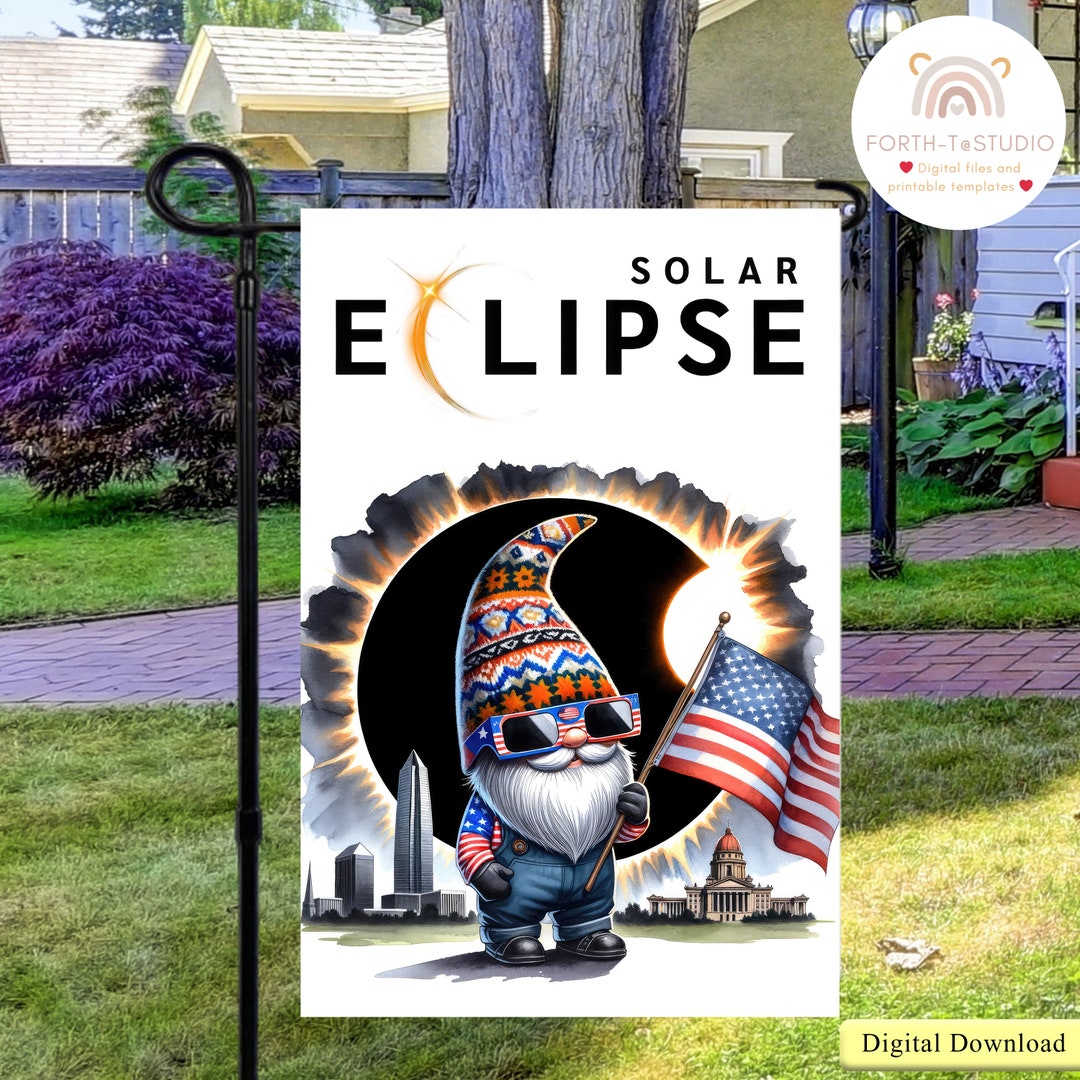 Total Solar Eclipse 2024 Gnome Garden Flag, 2024 Solar Eclipse, Outdoor ...