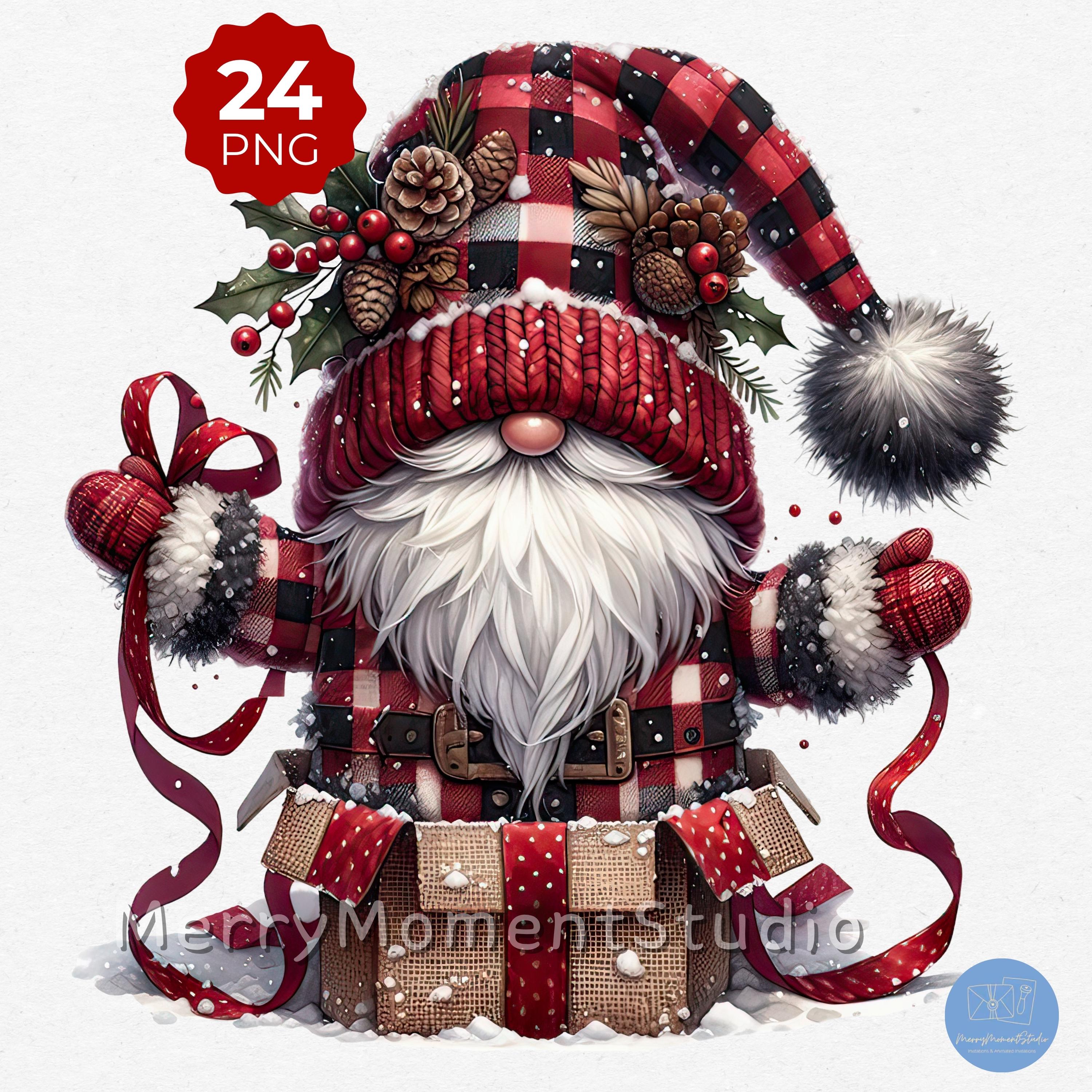 Watercolor Christmas Gnome Clipart: Holiday PNG Graphics (digital ...