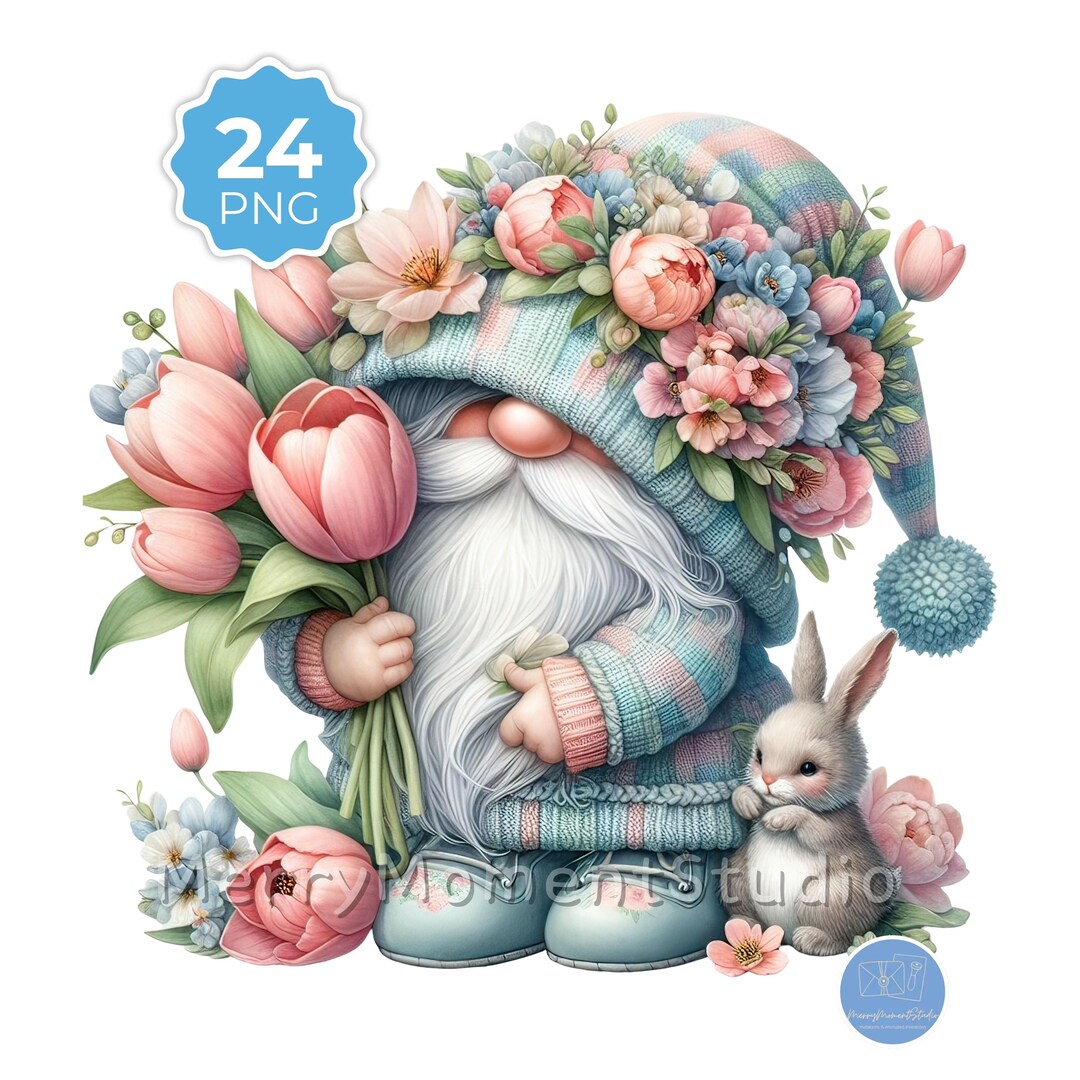 Easter Gnome Clipart Bundle, Spring Garden PNG Graphics, Commercial Use ...